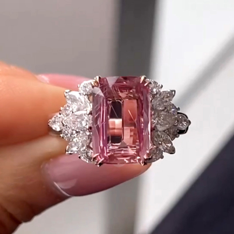5.3ct Pink Sapphire Cluster Engagement Ring | SayaBling