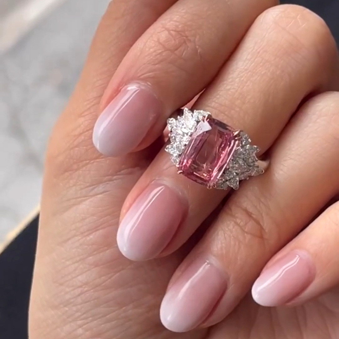 5.3ct Pink Sapphire Cluster Engagement Ring | SayaBling Jewelry