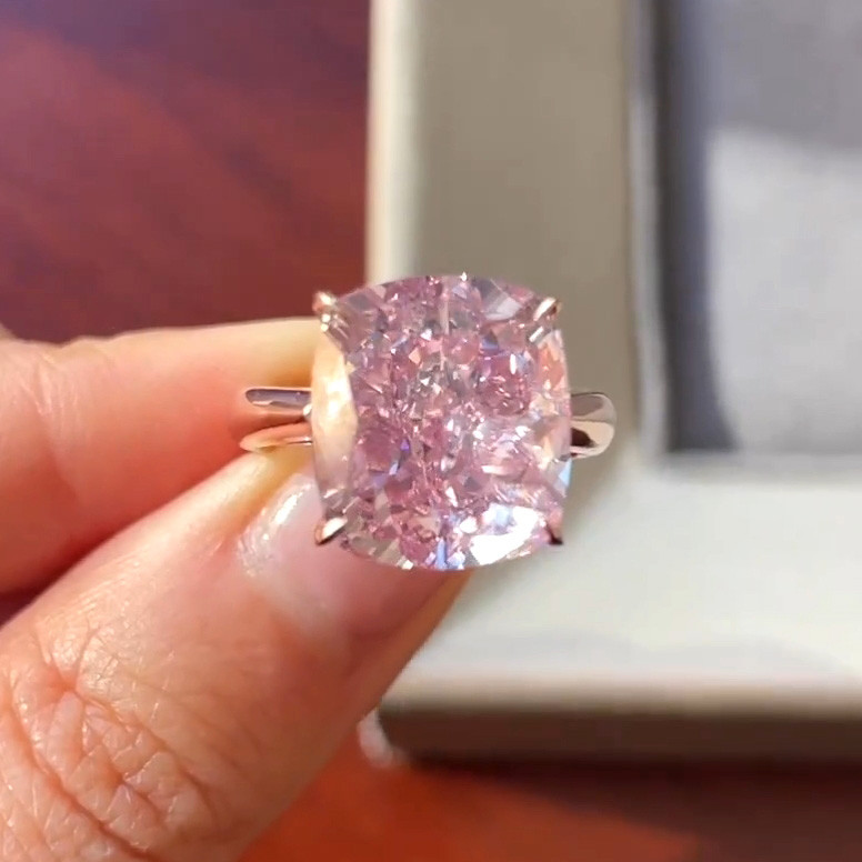 11ct Cushion Cut Pink Sapphire Engagement Ring | SayaBling Jewelry