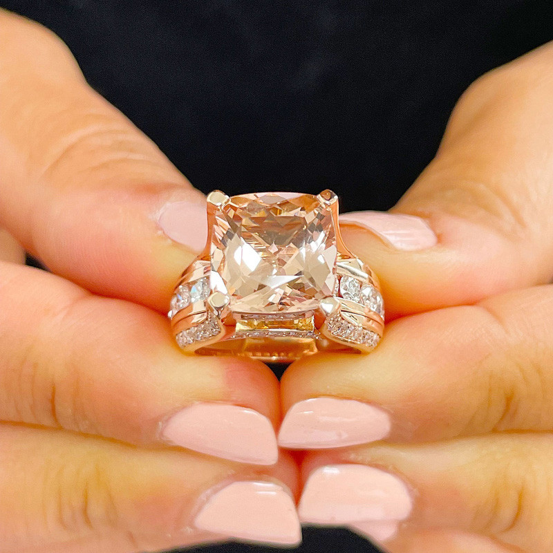 5.6ct Cushion Cut Morganite Pink Engagement Ring | SayaBling Jewelry