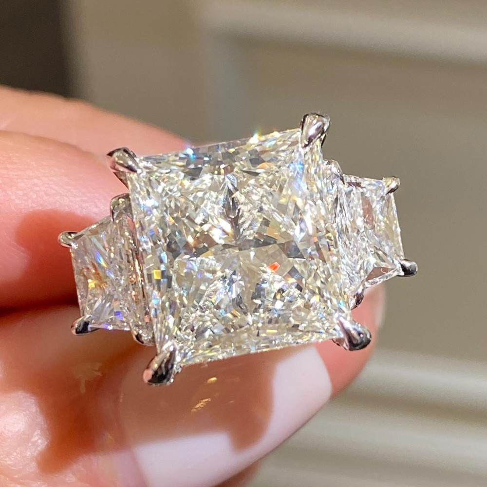 5.6ct Princess Cut Three Stone European Shank Engagement Ring | SayaBling