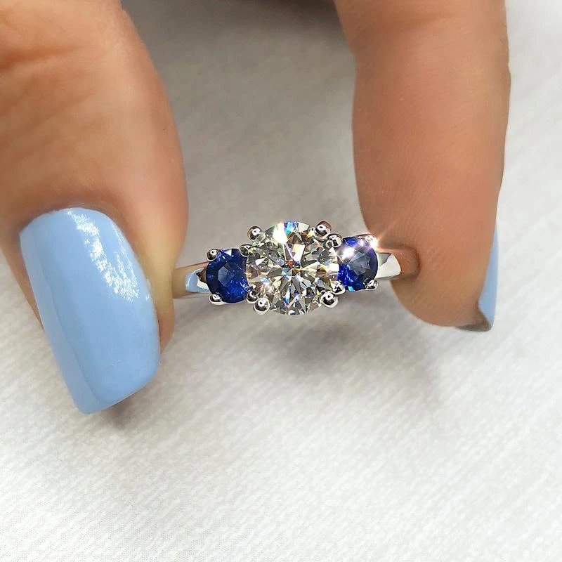 1ct Three-Stone Round Cut White Sapphire Engagement Ring | SayaBling