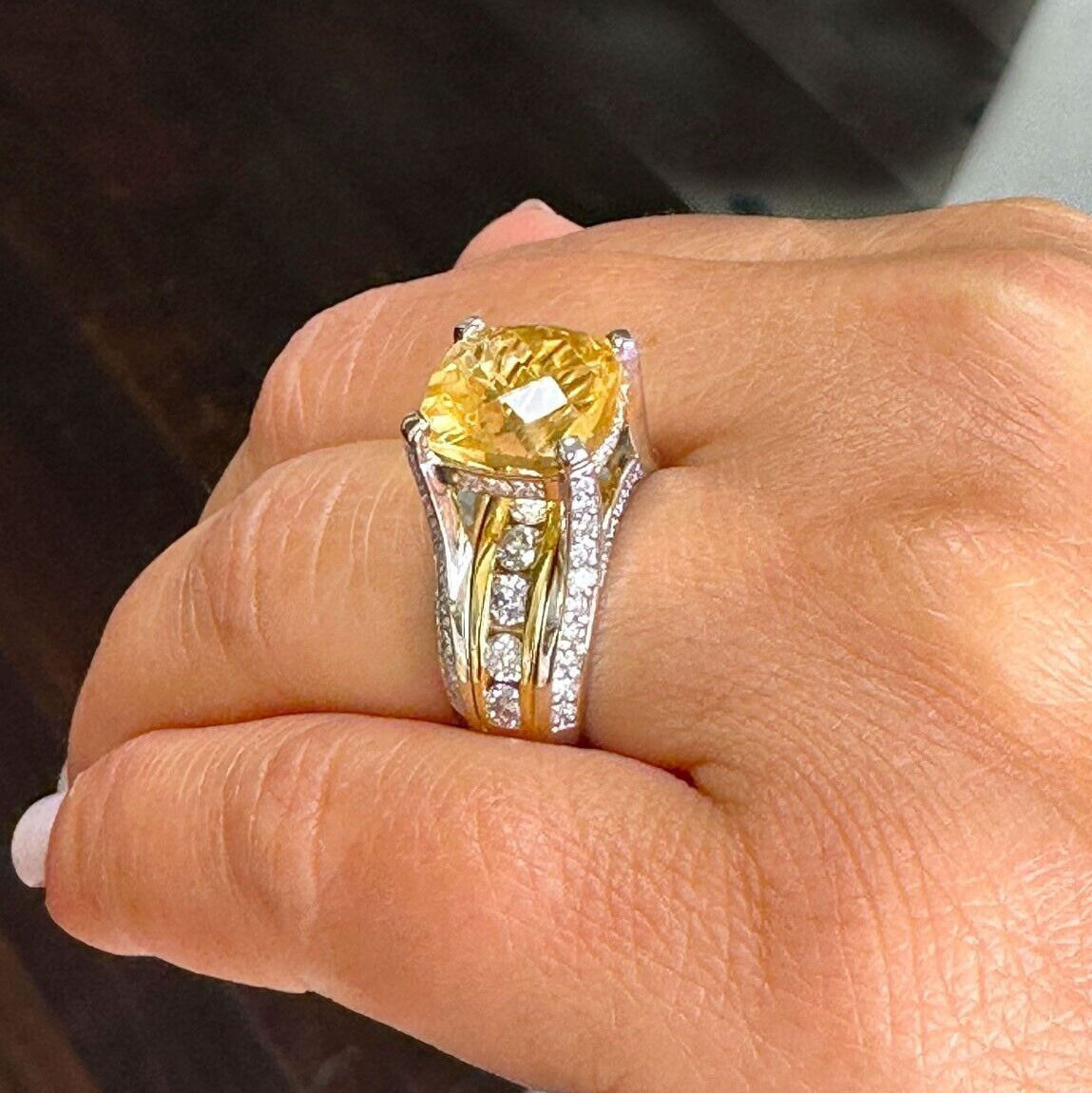 5.6ct Yellow Sapphire Two Tone Engagement Ring | SayaBling Jewelry