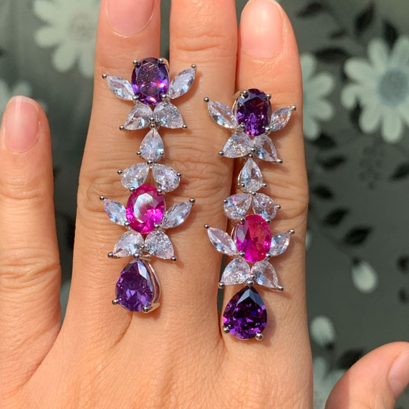 16ctw Amethyst and Fuchsia Sapphire Drop Earrings | SayaBling Jewelry