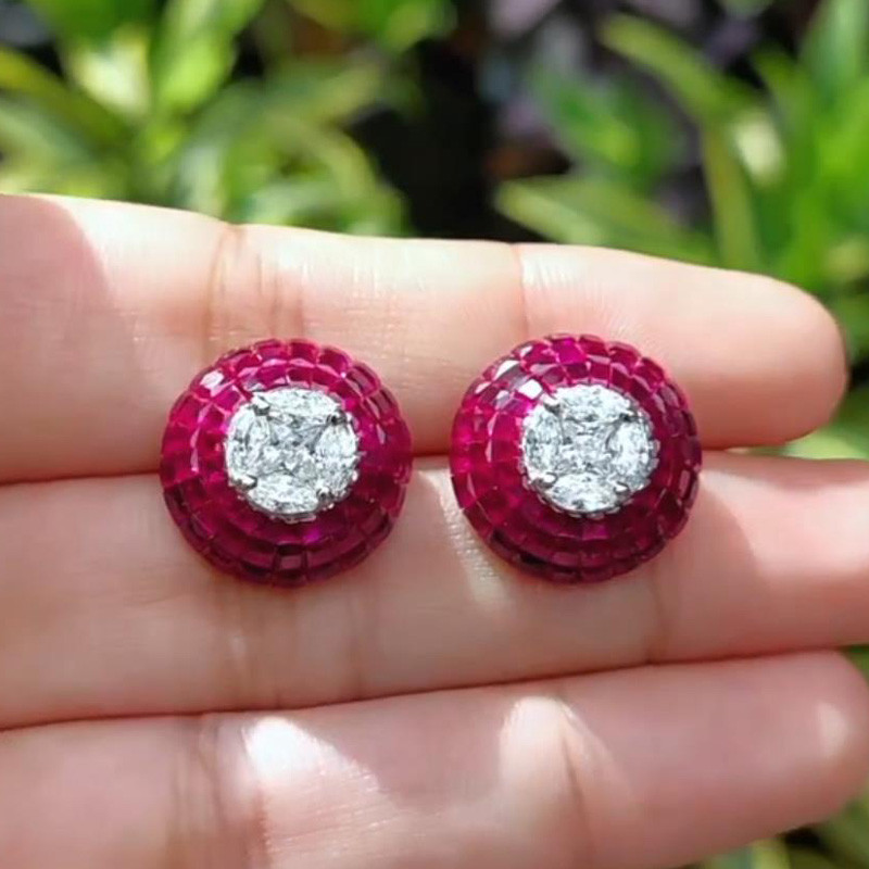 White Sapphire and Ruby Vintage Stud Earrings | SayaBling
