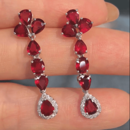 7.8ct Pear Cut Ruby Drop Earrings | SayaBling