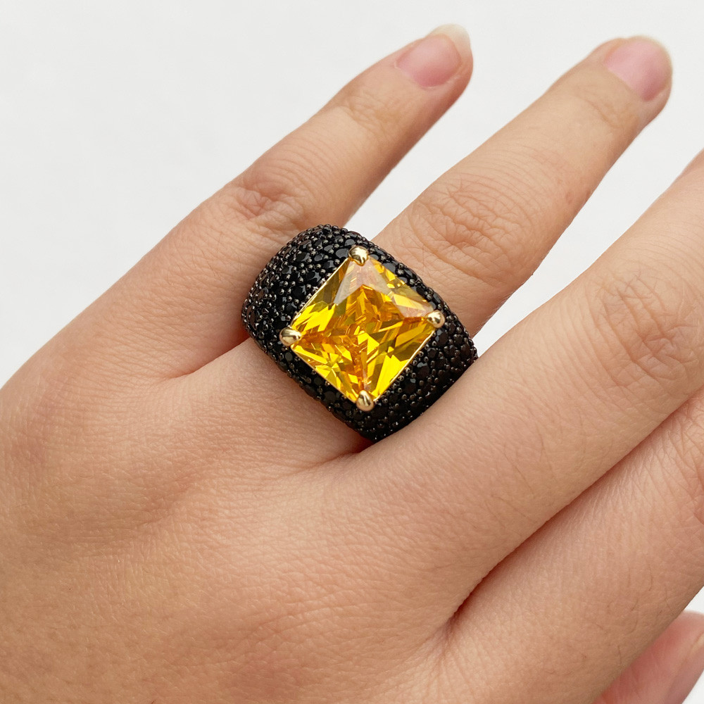 6.5ct Radiant Cut Yellow Sapphire Bold Paved Ring | SayaBling Jewelry