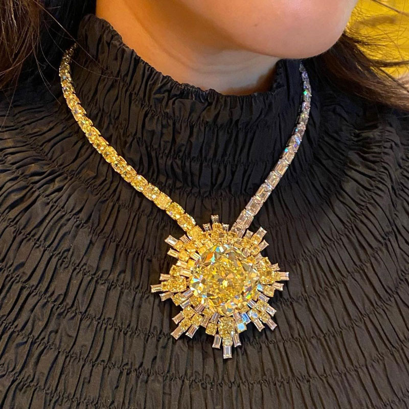 20ct Cushion Cut Yellow Sapphire Statement Necklace | SayaBling