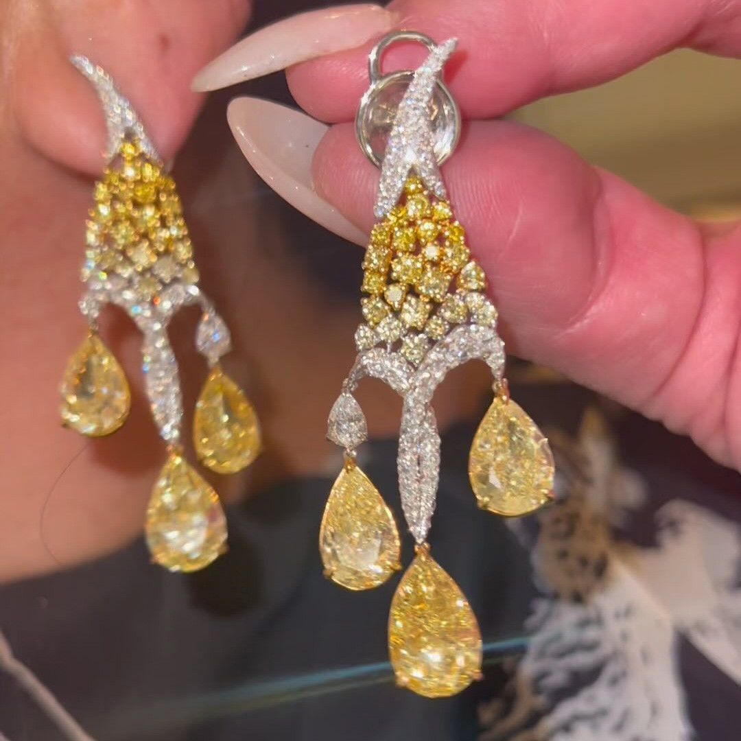 16ctw Pear Cut Yellow Sapphire Chandelier Earrings | SayaBling