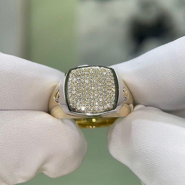 1ct Paved White Sapphire Two Tone Signet Ring | SayaBling