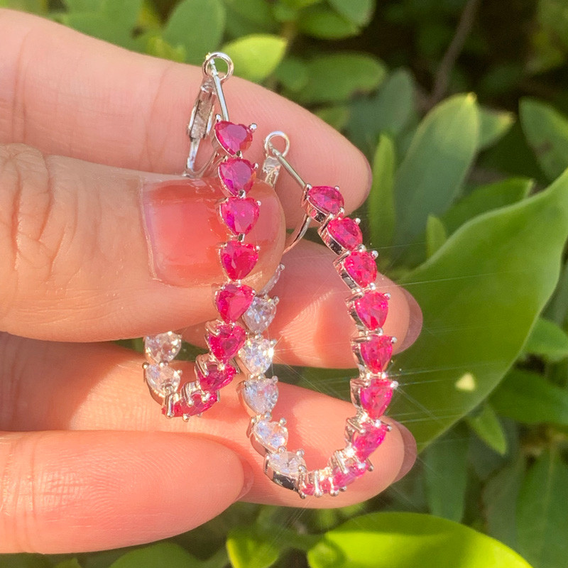Heart Cut Ruby Hoop Earrings for Women | SayaBling