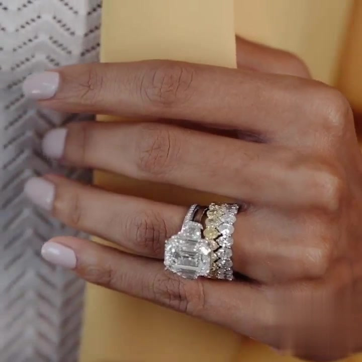 SayaBling 5CT Emerald Cut Bridal Ring Set/4pcs | SayaBling