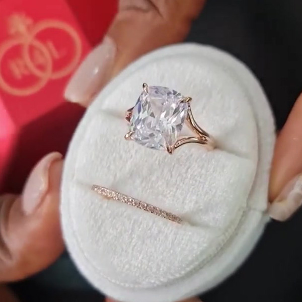 SayaBling 4ct Cushion Cut Solitaire Engagement Ring With A Eternity ...