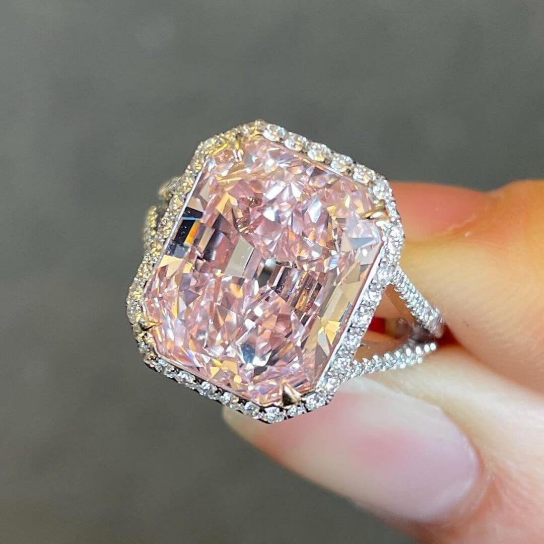 7.17ct Radiant Cut Pink Sapphire Engagement Ring | SayaBling Jewelry