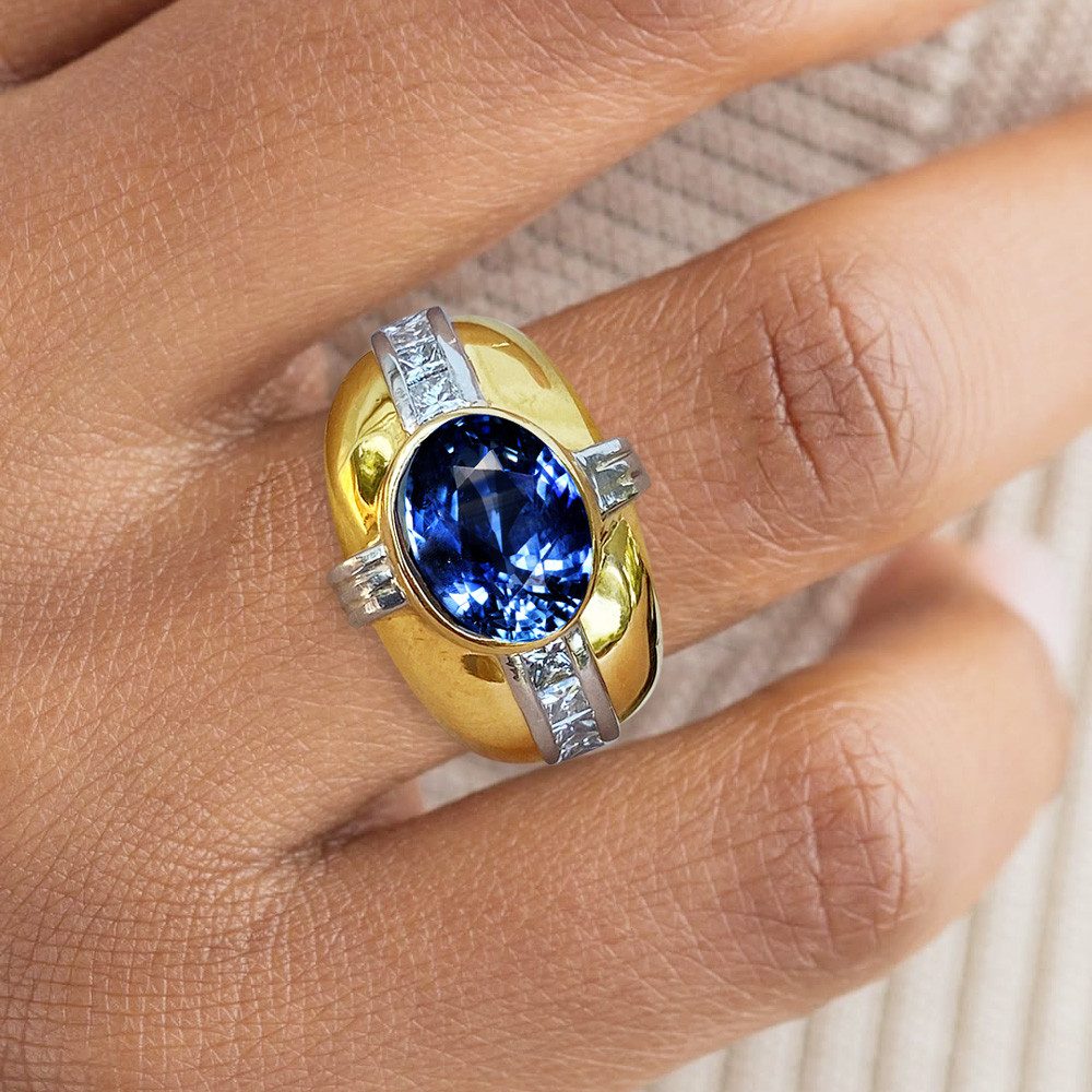 3.5ctw Oval Cut Sapphire Channel Set Cocktail Ring | SayaBling
