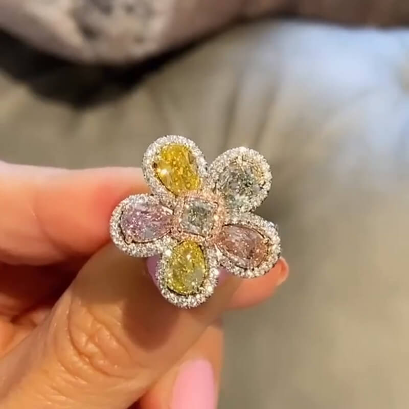 Floral Design Pear Cut Engagement Ring for Women in Sterling Silver ...