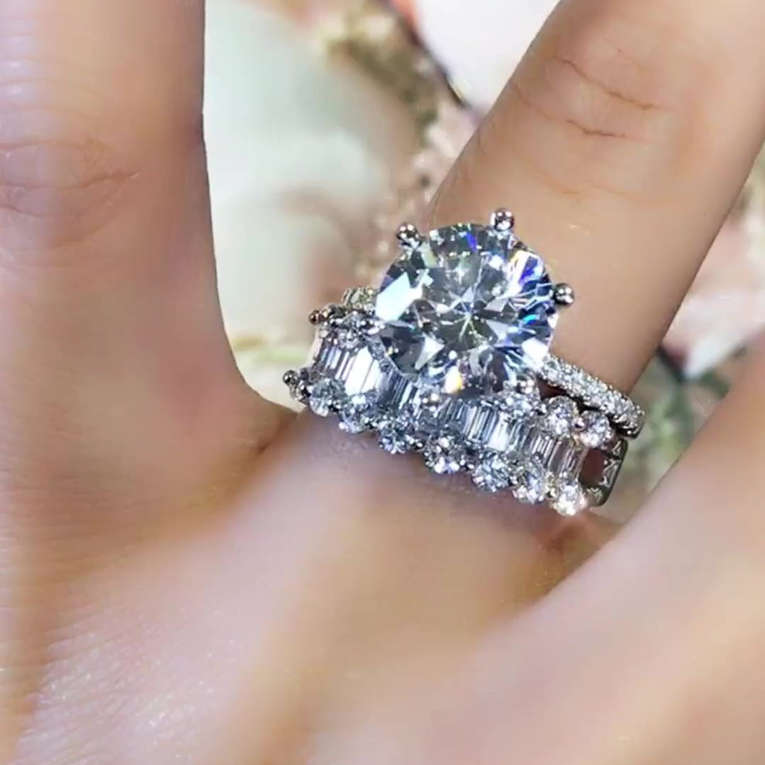 3ct Round Cut White Sapphire 2pcs Bridal Set | SayaBling Jewelry