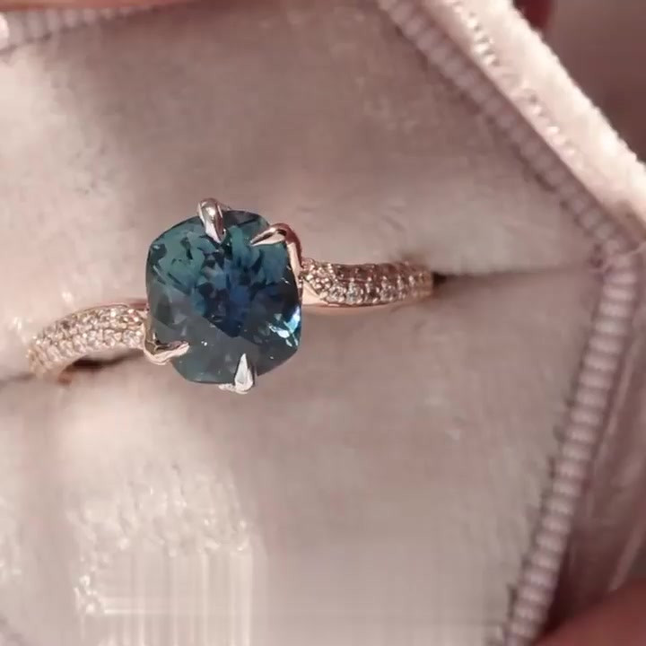 SayaBling Cushion Cut Montana Sapphire Engagement Ring | SayaBling Jewelry