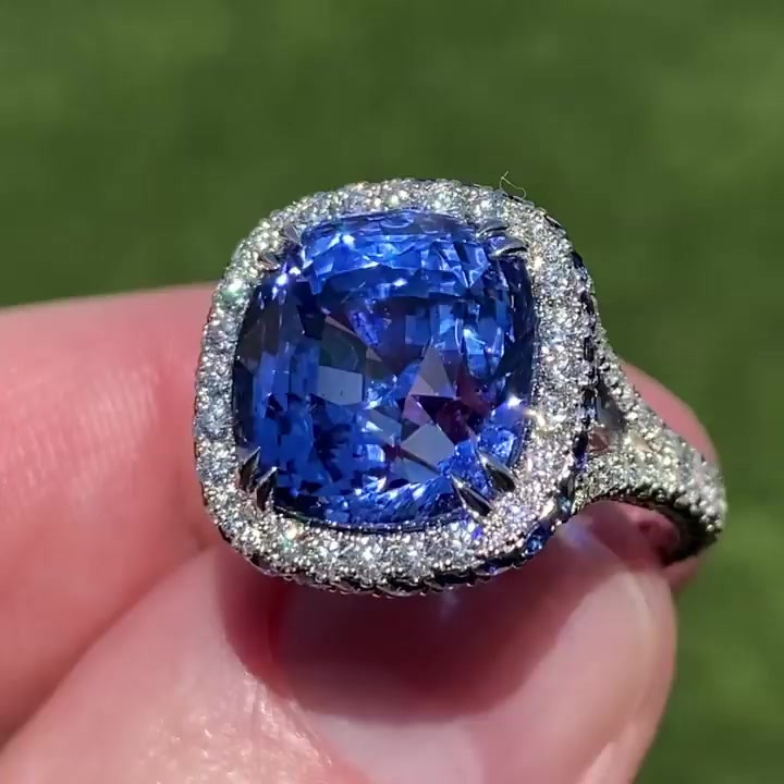 13ct Halo Cushion Cut Sapphire Engagement Ring | SayaBling