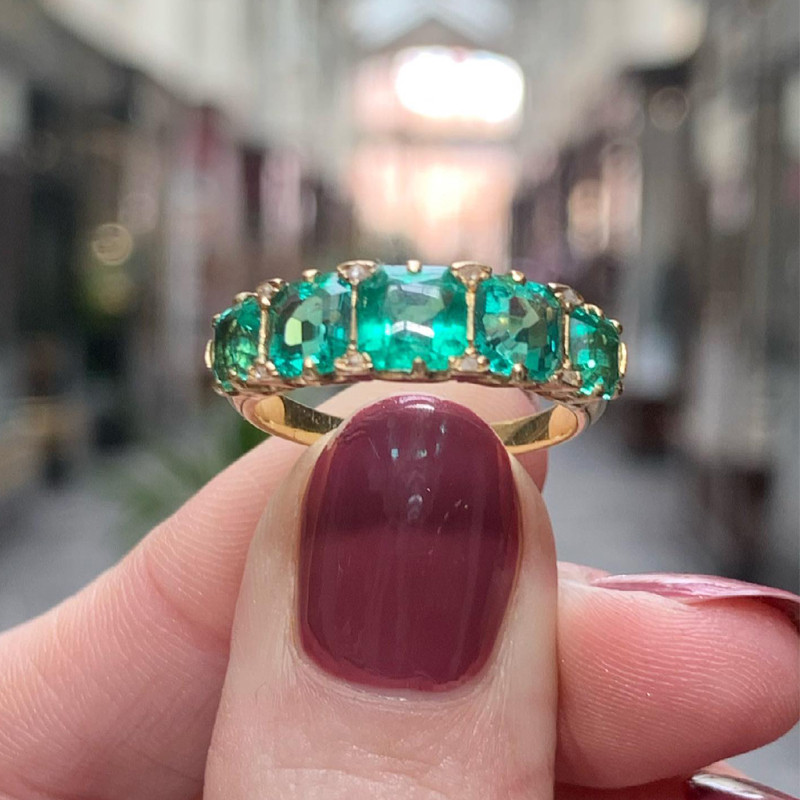 Five-stone Cushion Cut Emerald Eternity Ring for Women in Gold | SayaBling