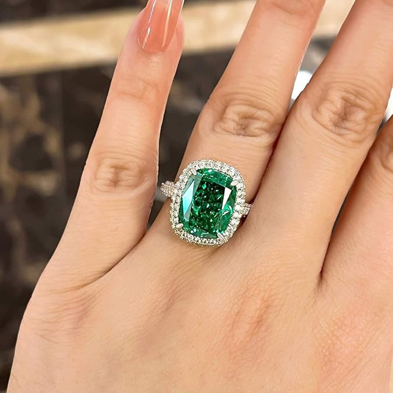 8ct Cushion Cut Fancy Green Sapphire Engagement Ring for Women | SayaBling