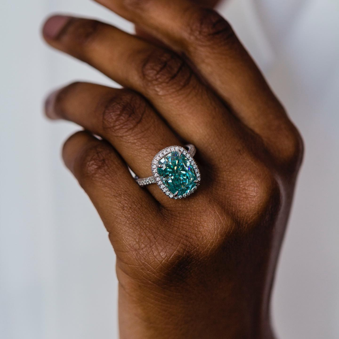 8ct Cushion Cut Fancy Green Sapphire Engagement Ring for Women | SayaBling