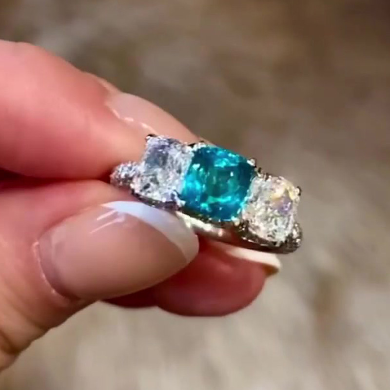 9.15ct Three-stone Cushion Cut Wedding Eternity Ring for Women in ...