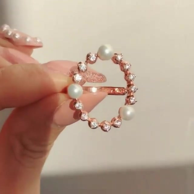 White Pearl Free Open Ring for Women in Sterling Silver | SayaBling