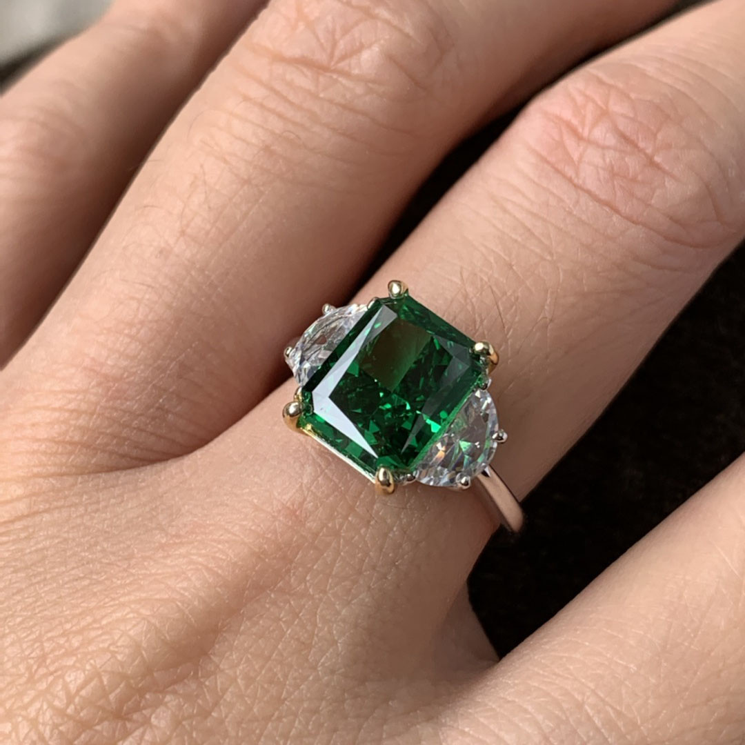 3.5ct Crushed Ice Radiant Fancy Green Sapphire Engagement Ring | SayaBling