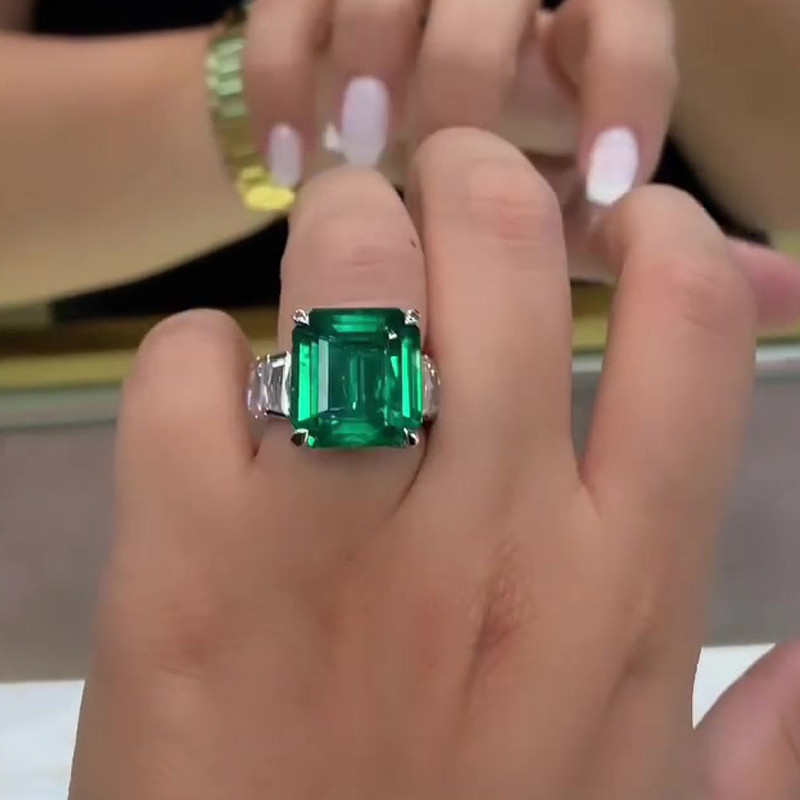 10ct Emerald Cut Engagement Ring in Sterling Silver for Women | SayaBling