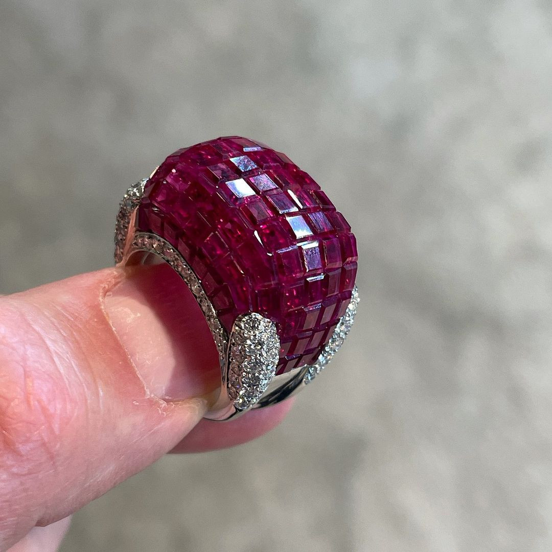 23.75ct Invisible Setting Ruby Cocktail Ring for Women in Sterling ...