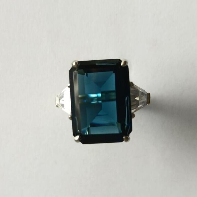 14.62ct Emerald Cut Fancy Vivid Blue Sapphire Engagement Ring for Women ...