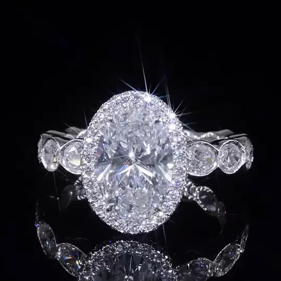 10ct Halo Oval Cut White Sapphire Engagement Ring | SayaBling