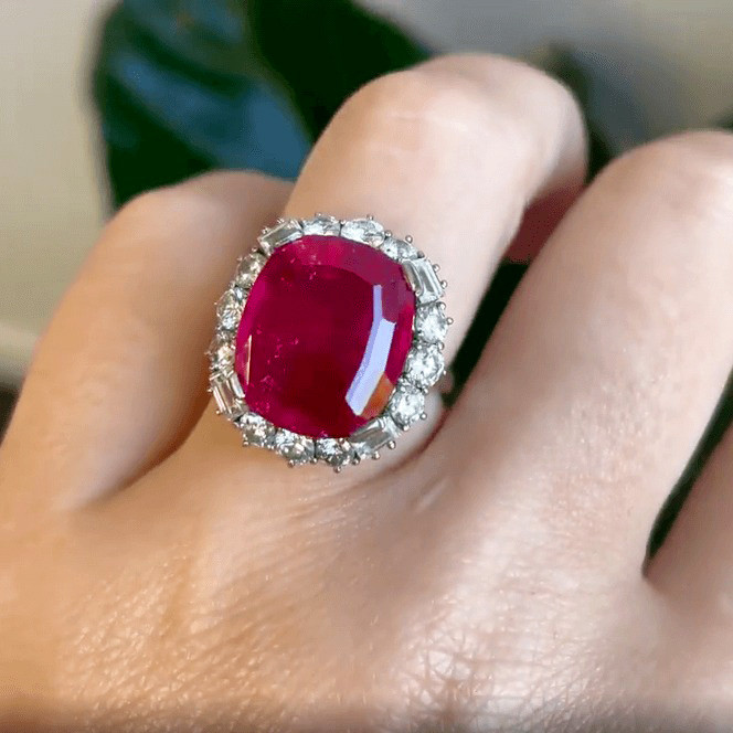 11ct Halo Cushion Cut Ruby Engagement Ring | SayaBling