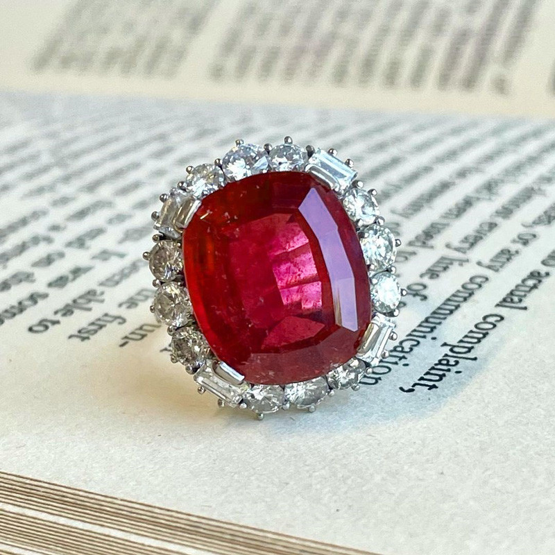 11ct Halo Cushion Cut Ruby Engagement Ring | SayaBling