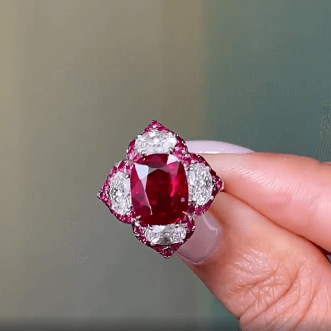 6ct Cushion Cut Ruby Engagement Ring | SayaBling Jewelry