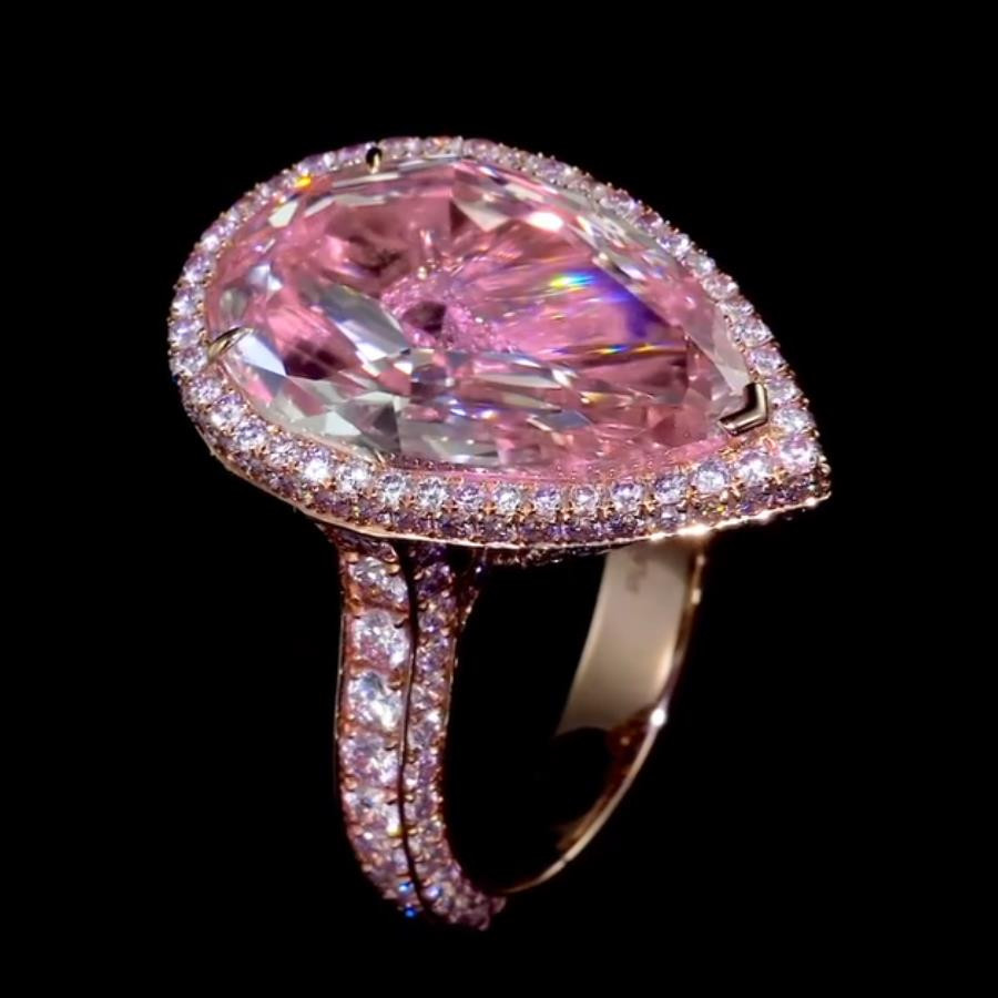 6.3ct Halo Pear Cut Pink Sapphire Engagement Ring | SayaBling