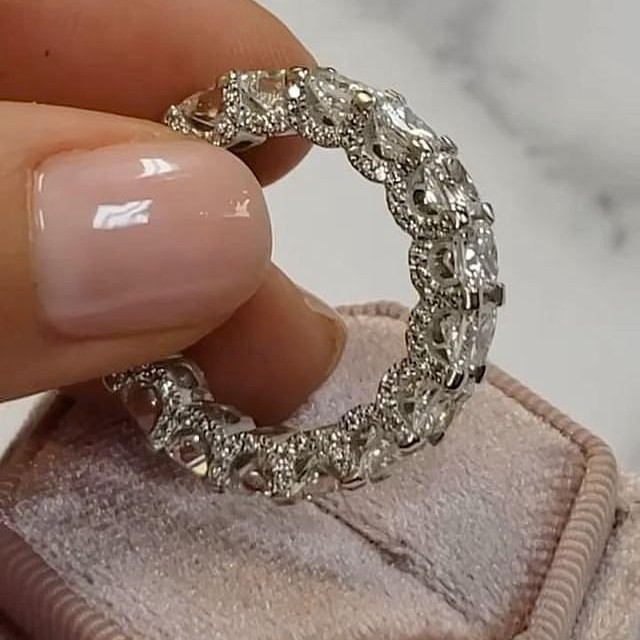 11ct Princess Cut White Sapphire Side Paved Eternity Ring | SayaBling ...