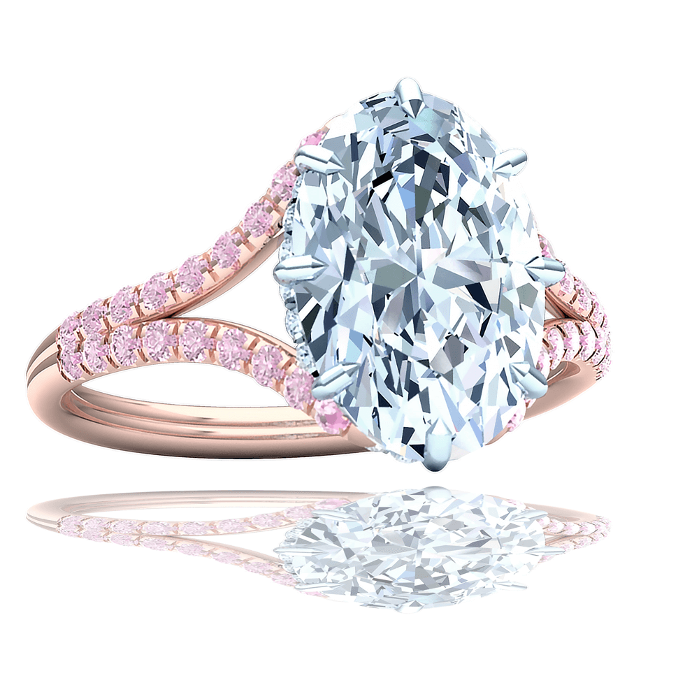3ct Oval Cut White & Pink Sapphire Engagement Ring in Rose Gold | SayaBling