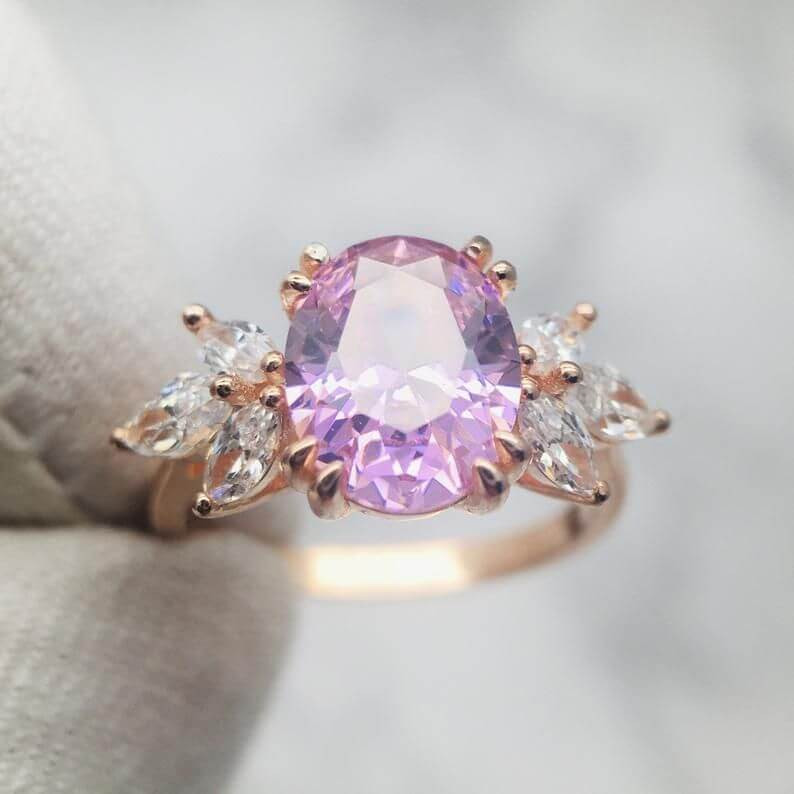 6ct Oval Cut Pink & White Sapphire Engagement Ring in Rose Gold | SayaBling