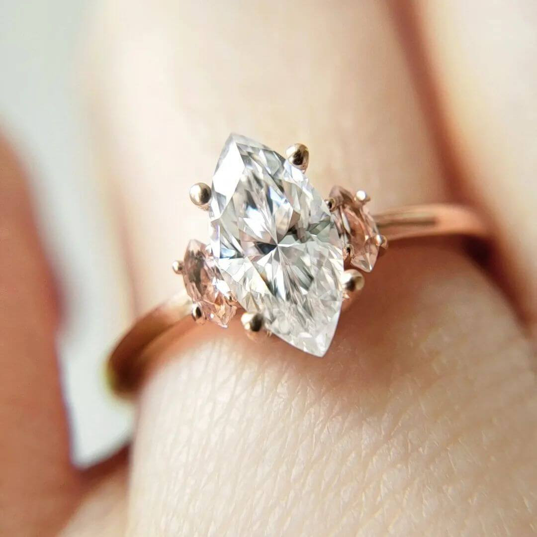 4.5ct Marquise Cut White & Pink Sapphire Engagement Ring in Rose Gold ...