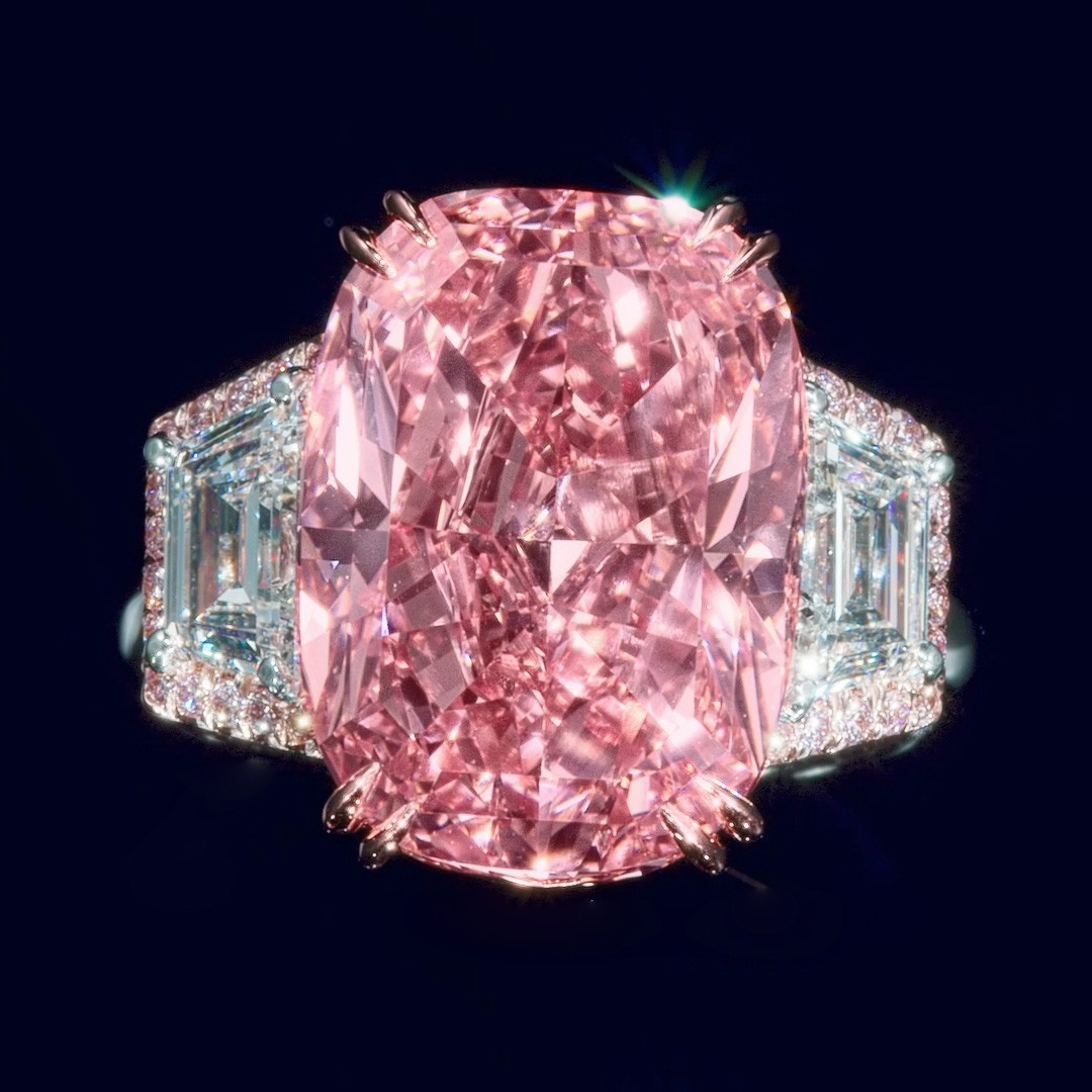 14ct Cushion Cut Pink Sapphire Three Stone Engagement Ring | SayaBling