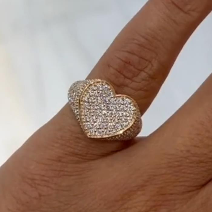 Rose Gold Tone Paved White Sapphire Heart Ring | SayaBling