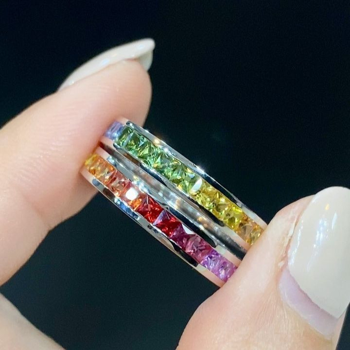 9ctw Princess Cut Multi-color Sapphire Rainbow Eternity Ring | SayaBling