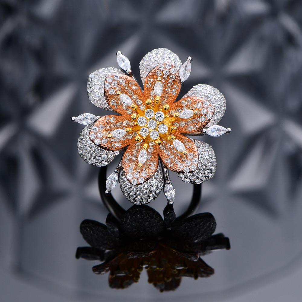Three Tone Flower Statement Cocktail Ring | SayaBling