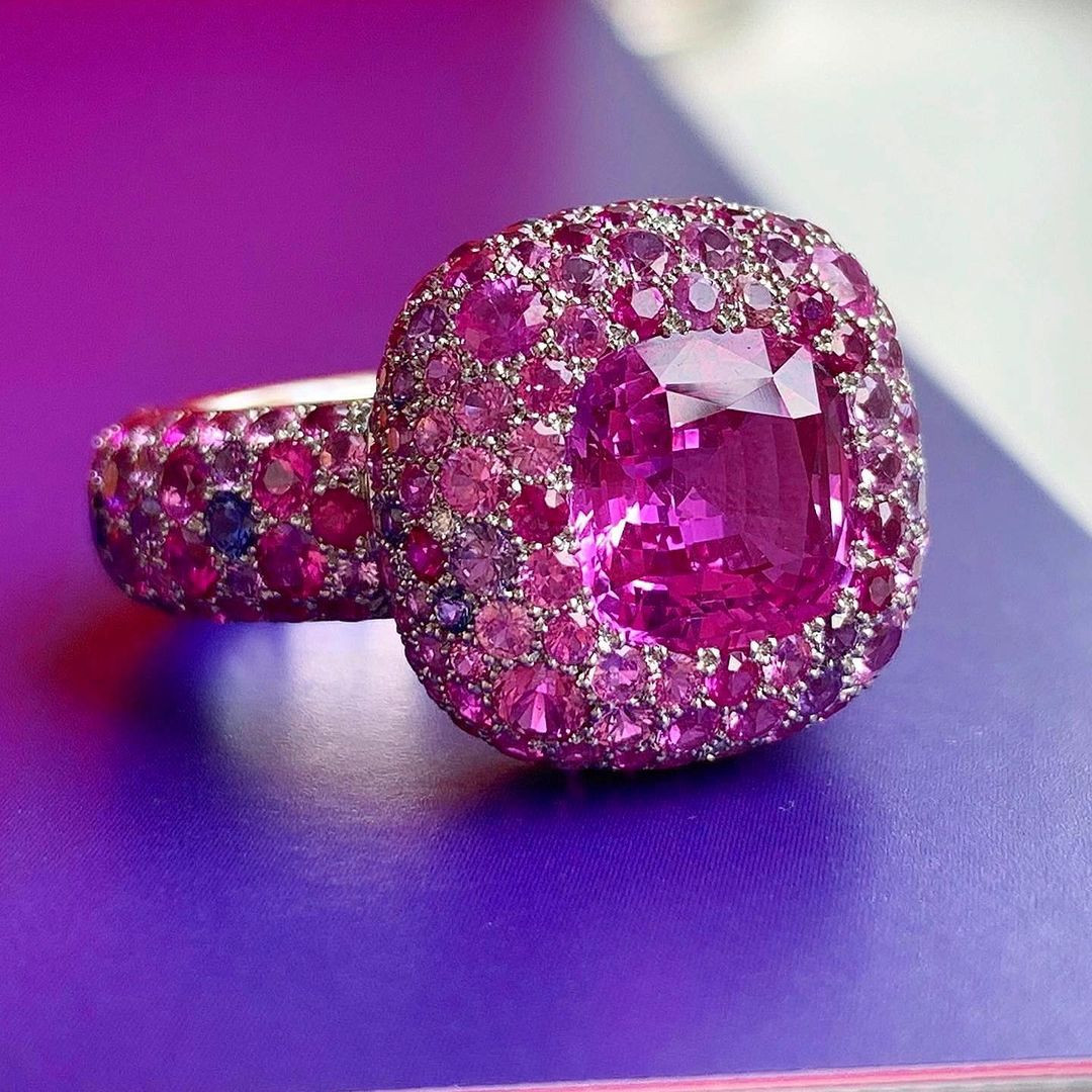 Fuchsia and Pink Sapphire Allover Paved Ring | SayaBling