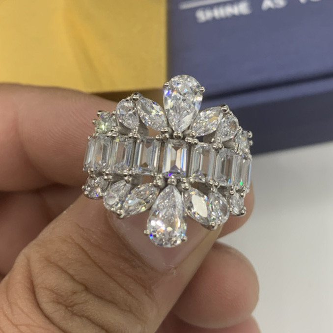 Pear and Baguette Cut White Sapphire Cocktail Ring | SayaBling Jewelry