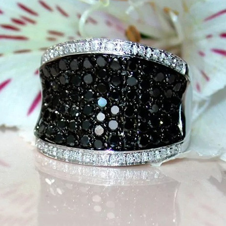 Classic White-Black Paved Bold Ring | SayaBling
