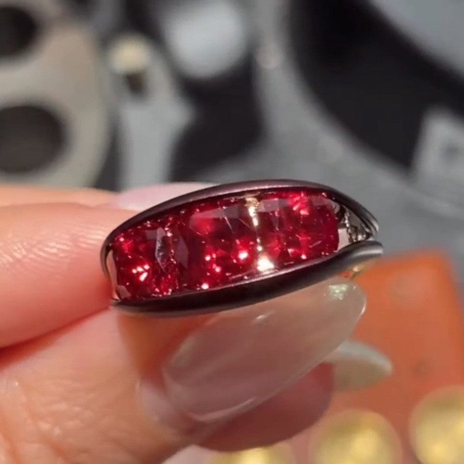Cushion Cut Ruby Ring in Reddish Brown Plating | SayaBling Jewelry