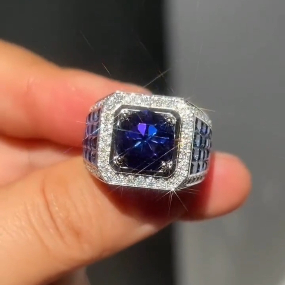 3.8ct Round Cut Sapphire Unisex Engagement Ring | SayaBling